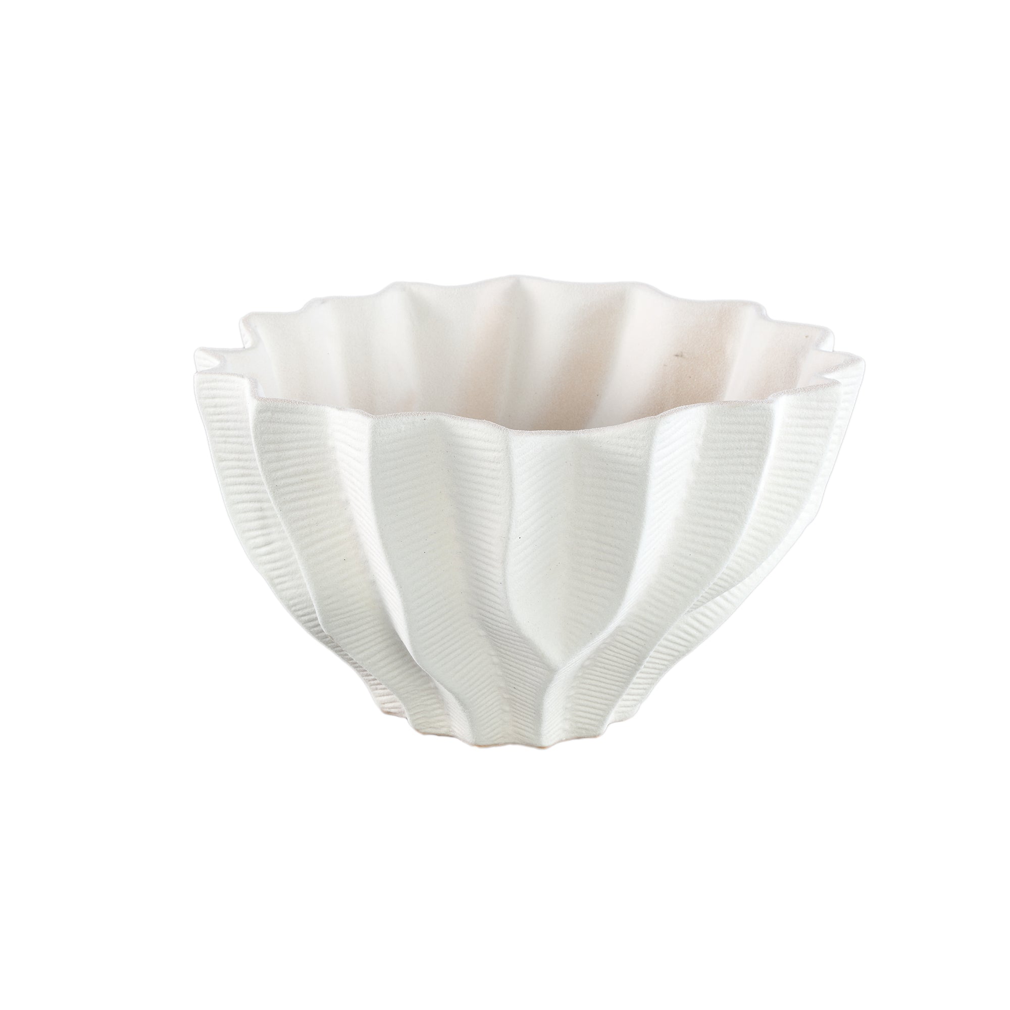 Merc White Ceramic Pot Wavy Ribbed Low S kopen? Gratis Thuisbezorgd